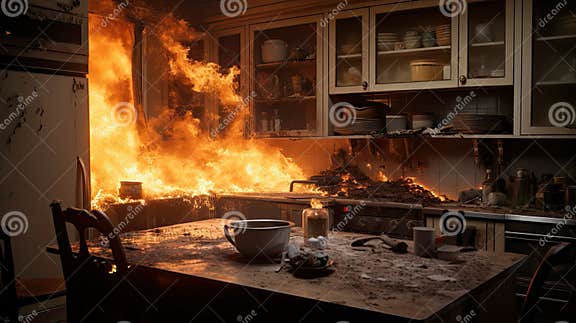 Fire in kitchen stock photo. Image of cooking, appliance - 324193352