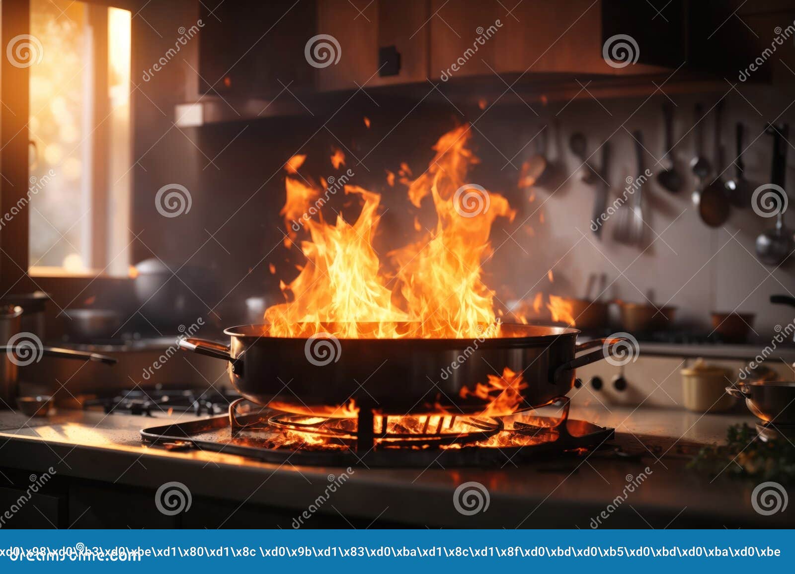 A Fire in the Kitchen Burning Room Interior. Ai Generative Stock Photo ...