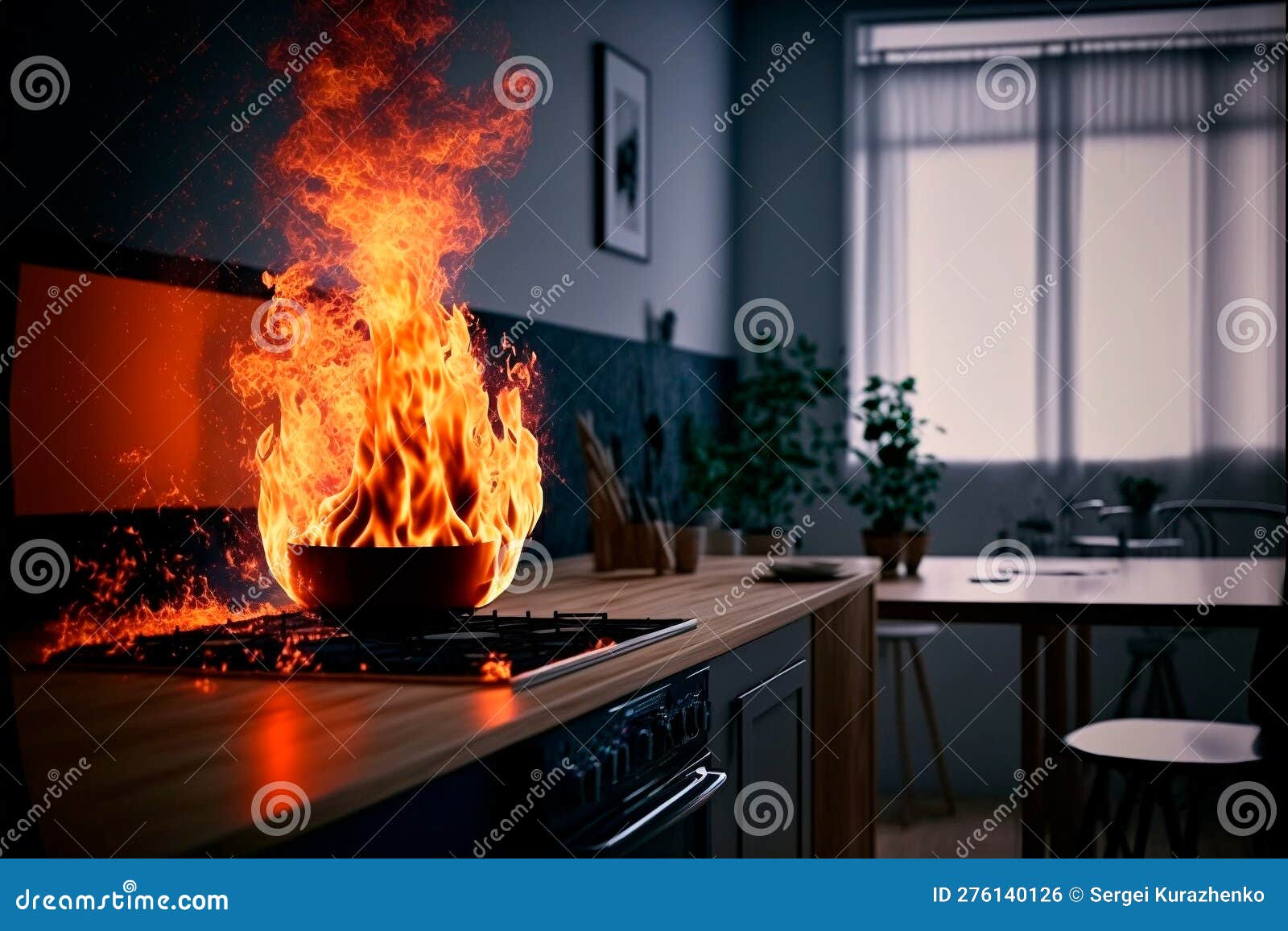 Fire in the Kitchen. the Concept of Fire from Gas Appliances Stock ...
