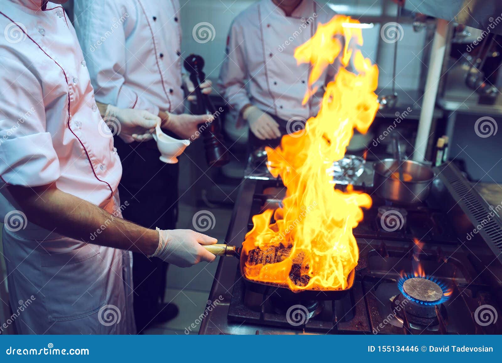 Fire in the Kitchen. Fire Gas Burn is Cooking on Iron Pan,stir Fire ...