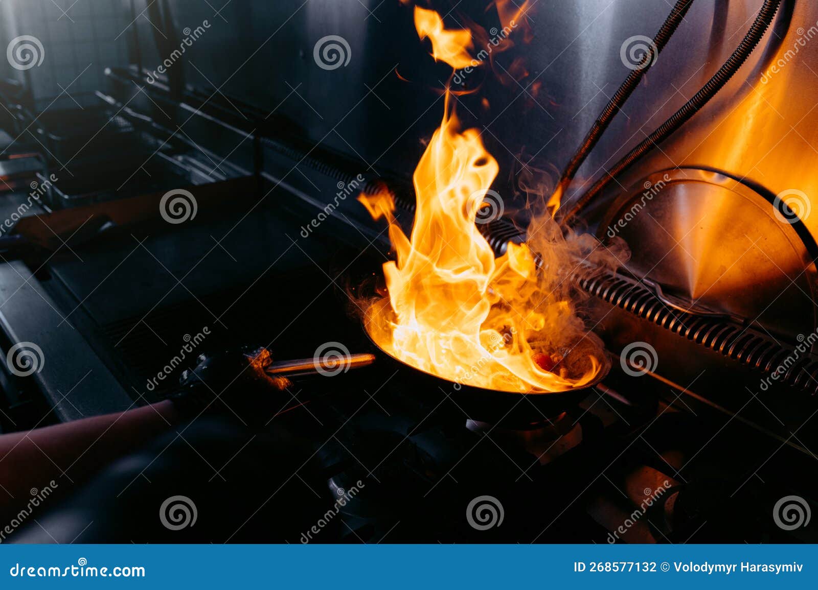 Fire in the Kitchen. Fire in the Pan. Stock Photo - Image of health ...