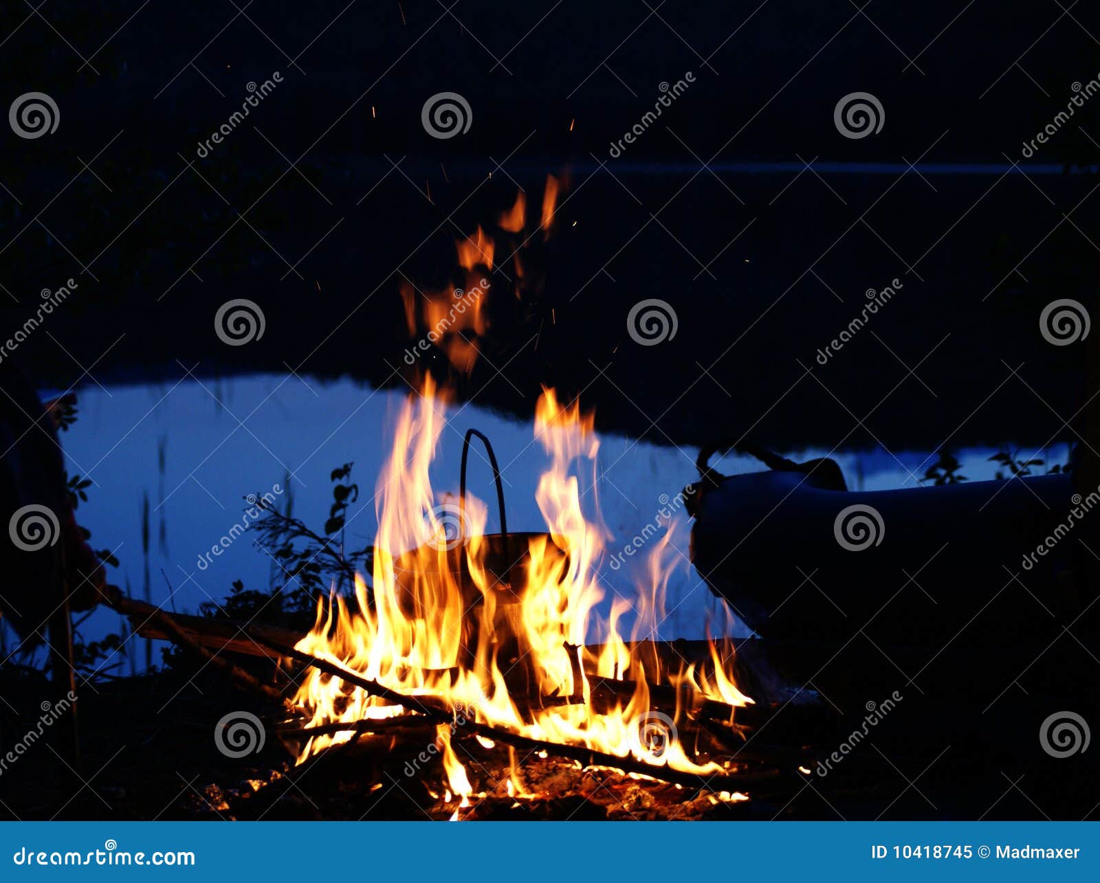Fire on lake shore stock image. Image of lake, campfire - 10418745