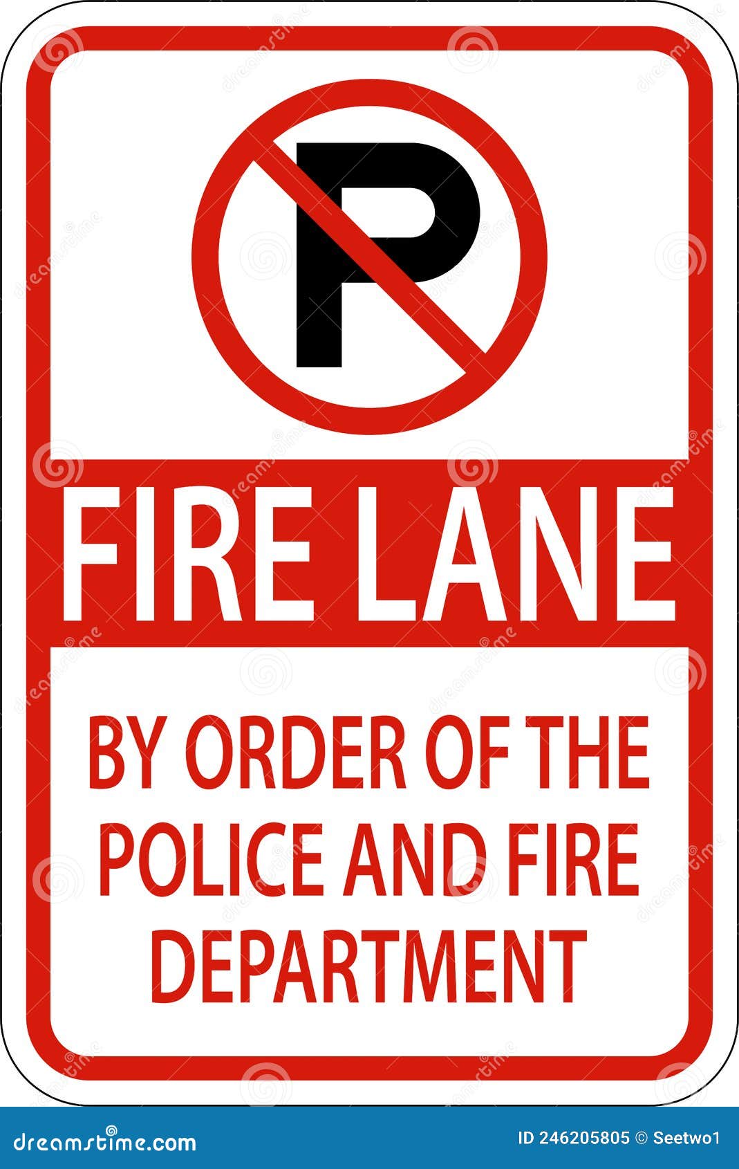 Fire Lane No Parking Or Standing Sign On White Background Vector ...