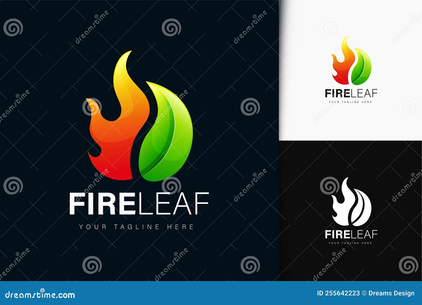 Fire and Leaf Logo Design with Gradient Stock Vector - Illustration of ...