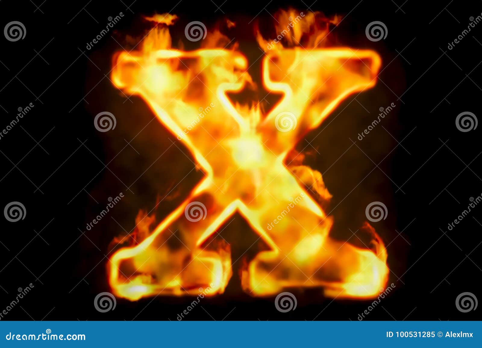 Fire Letter X of Burning Flame Light, 3D Rendering Stock Illustration ...