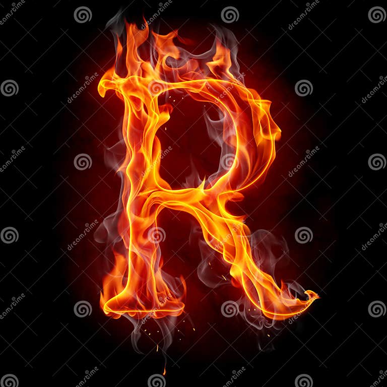 Fire Letter Isolated on Black Background Stock Illustration ...