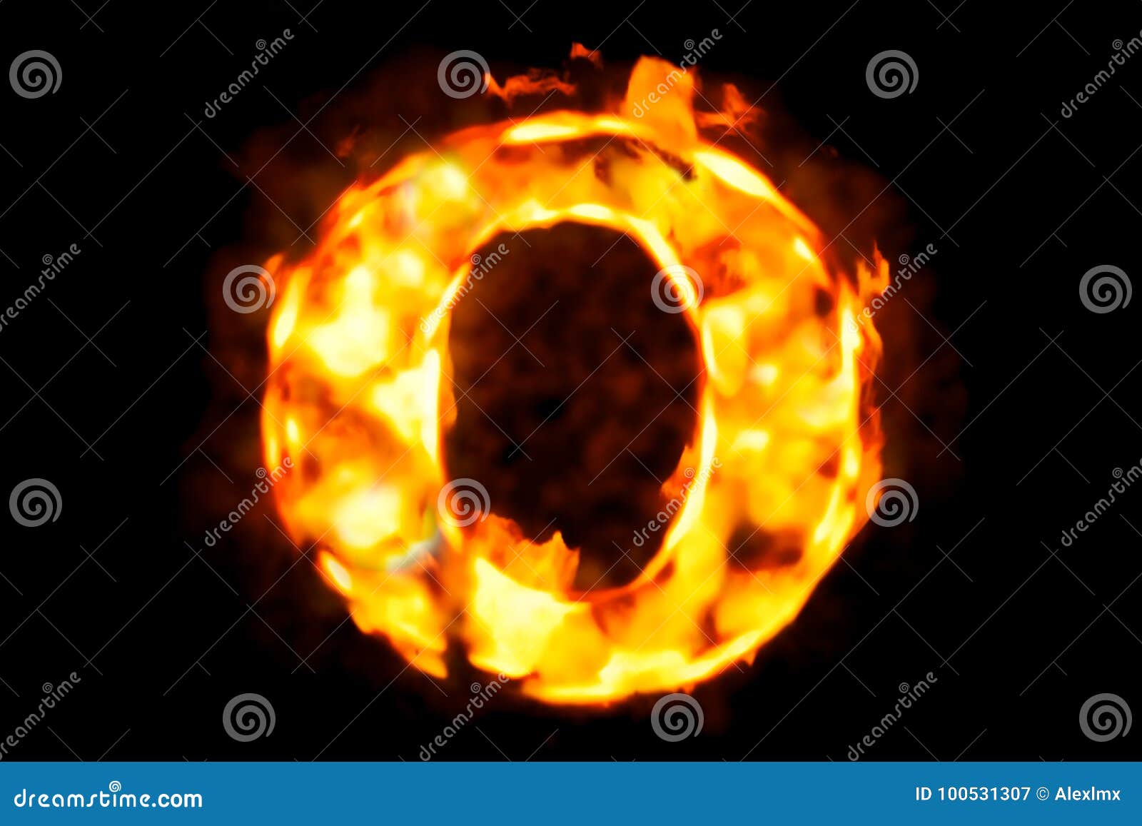 Fire Letter O of Burning Flame Light, 3D Rendering Stock Illustration ...