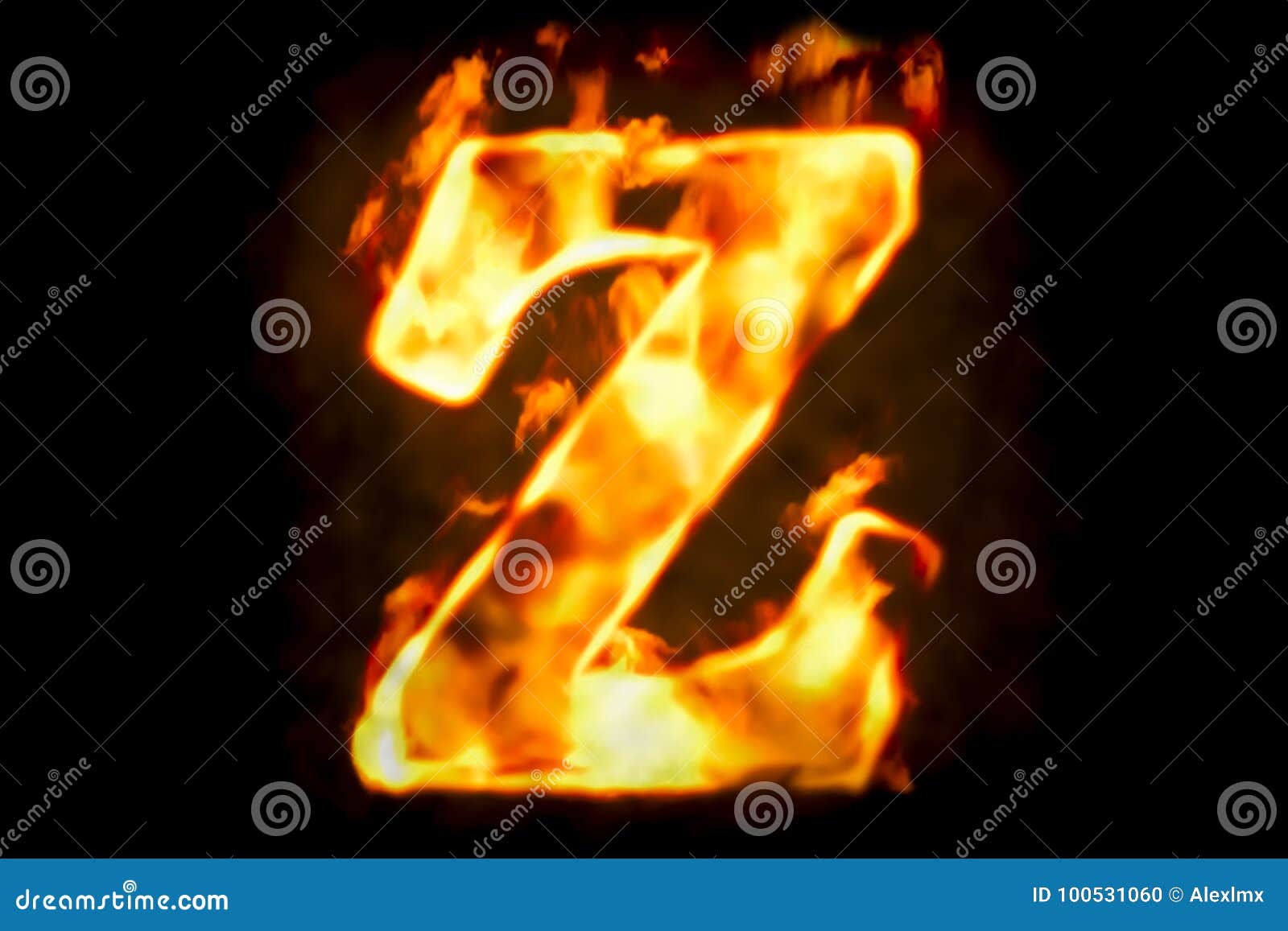 Fire Letter Z of Burning Flame Light, 3D Rendering Stock Illustration ...