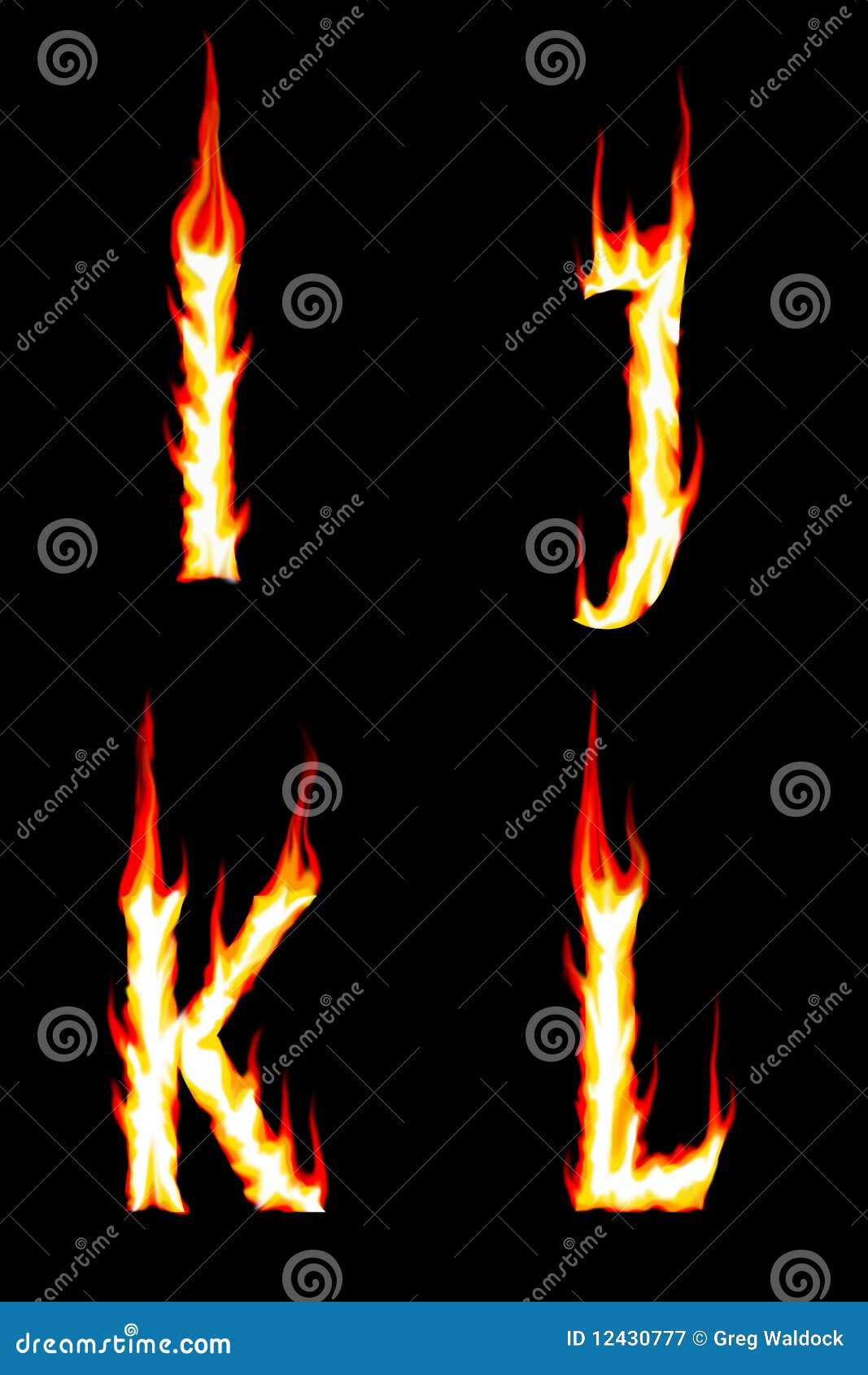 Fire Letters I, J, K, L stock illustration. Illustration of alphabet ...