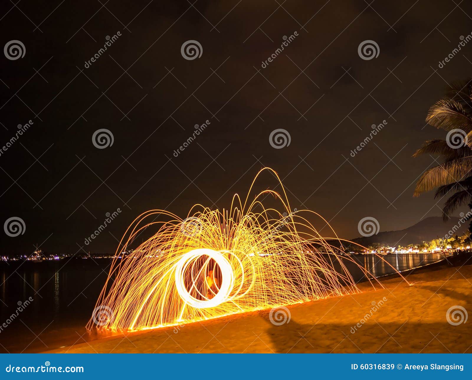 Fire Light Source Painting in the Sea Shore Stock Image - Image of burn ...