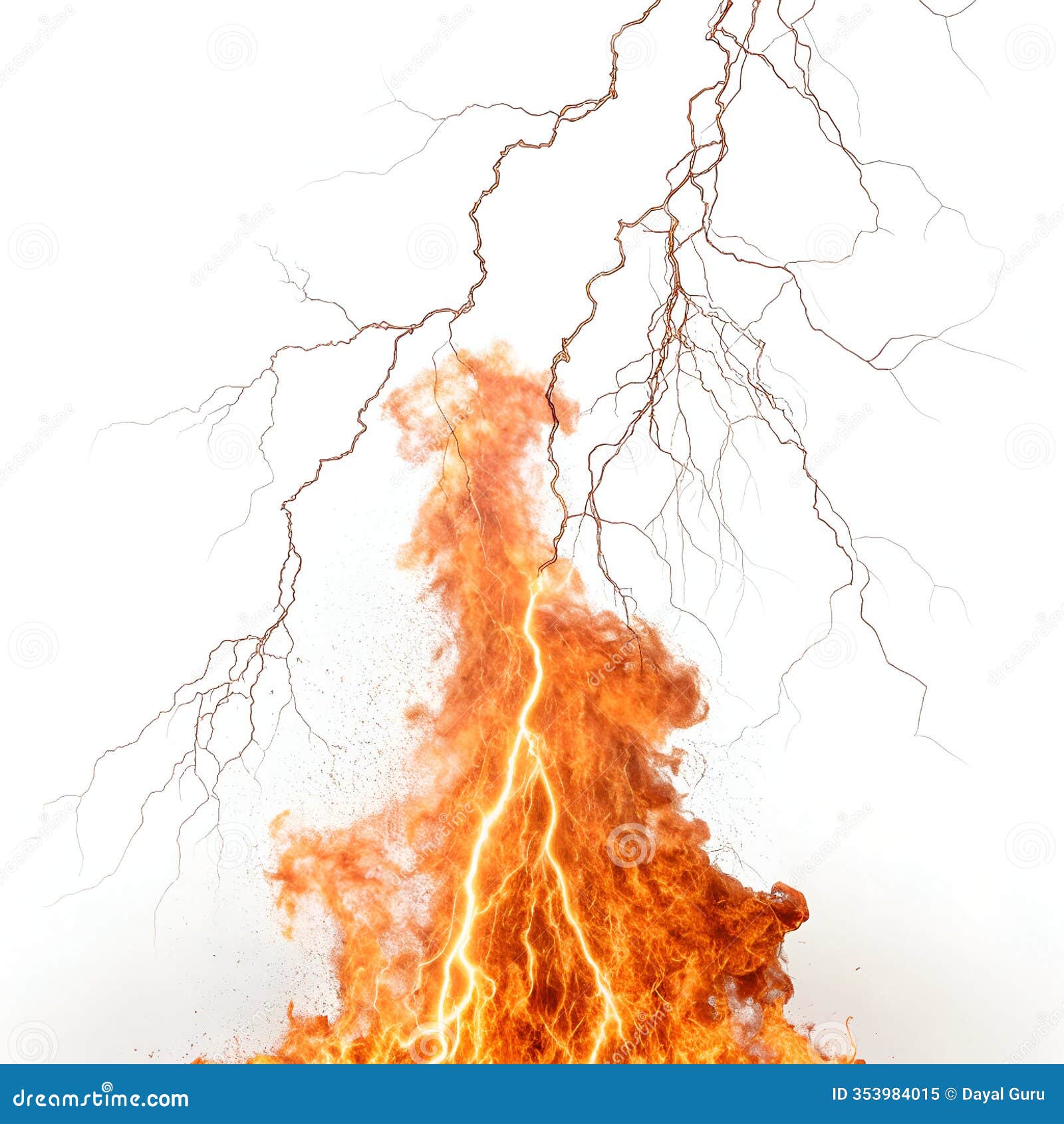 Fire Lightning Isolated on White Background Stock Illustration ...