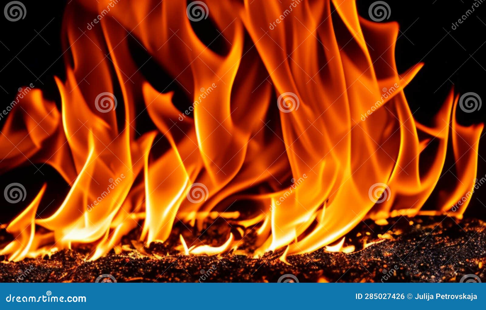 Fire Lights on a Black Background. Fireballs in the Night. a Burning ...