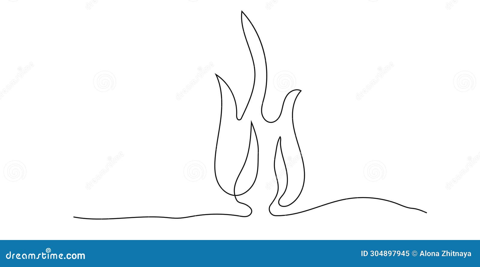 Fire Line Art Continuous, Bonfire Doodle Isolated on White Background ...
