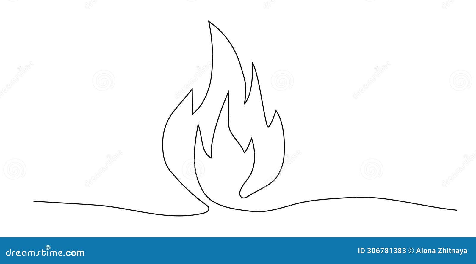Fire Line Art Continuous, Bonfire Doodle Isolated on White Background ...