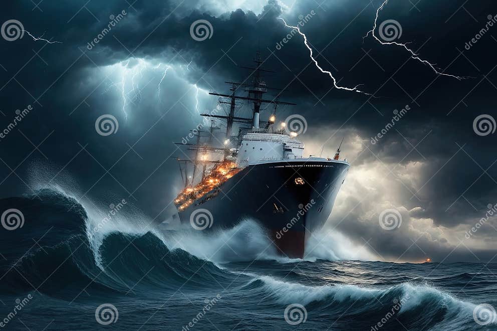 A Fire on a Liner during a Storm Stock Illustration - Illustration of ...