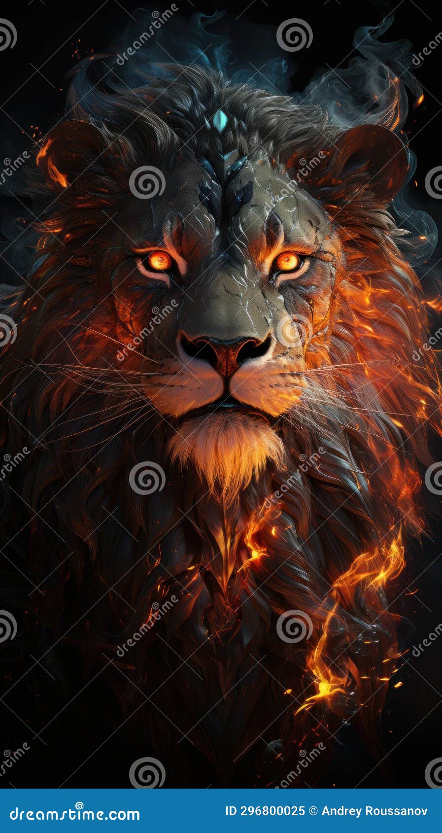 Fire Lion for Modern Poster or Tattoo. Stock Illustration ...