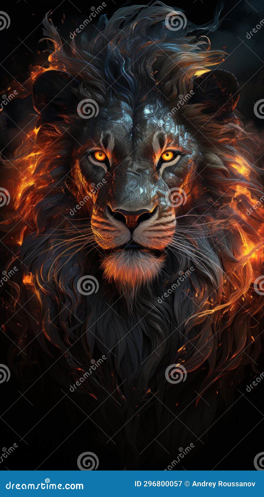 Fire Lion for Modern Poster or Tattoo. Stock Illustration ...