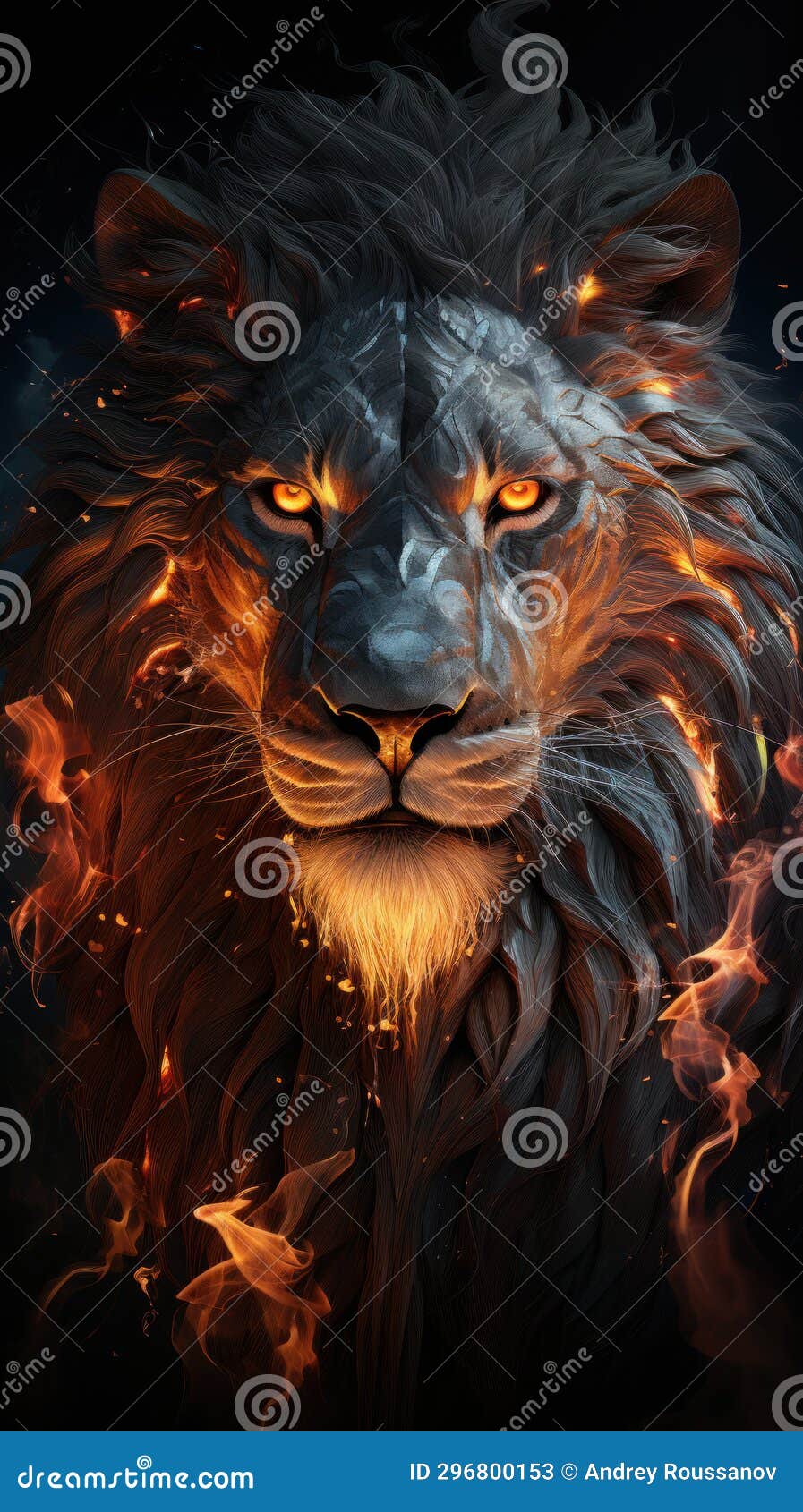 Fire Lion for Modern Poster or Tattoo. Stock Illustration ...