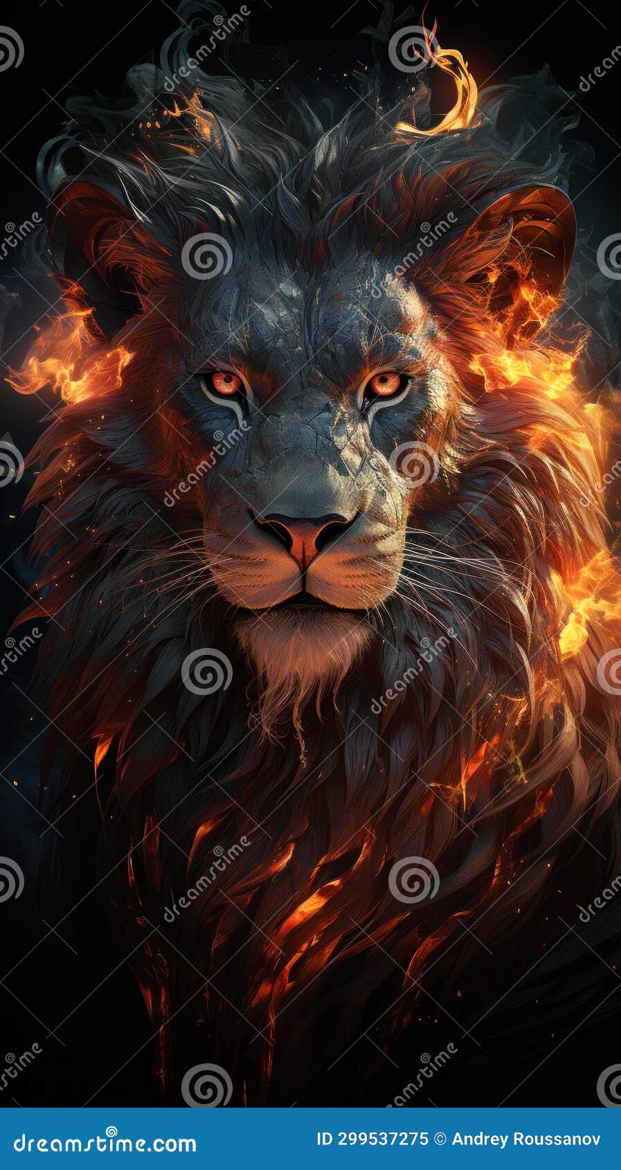 Fire Lion for Modern Poster or Tattoo. Stock Image - Image of face ...