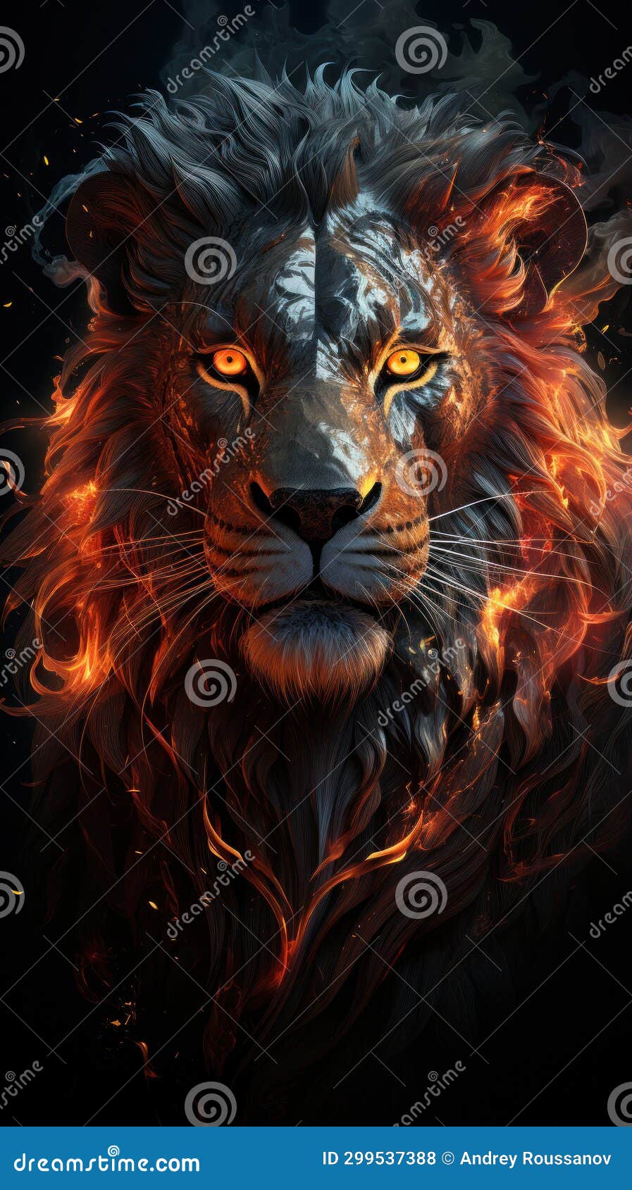 Fire Lion for Modern Poster or Tattoo. Stock Illustration ...