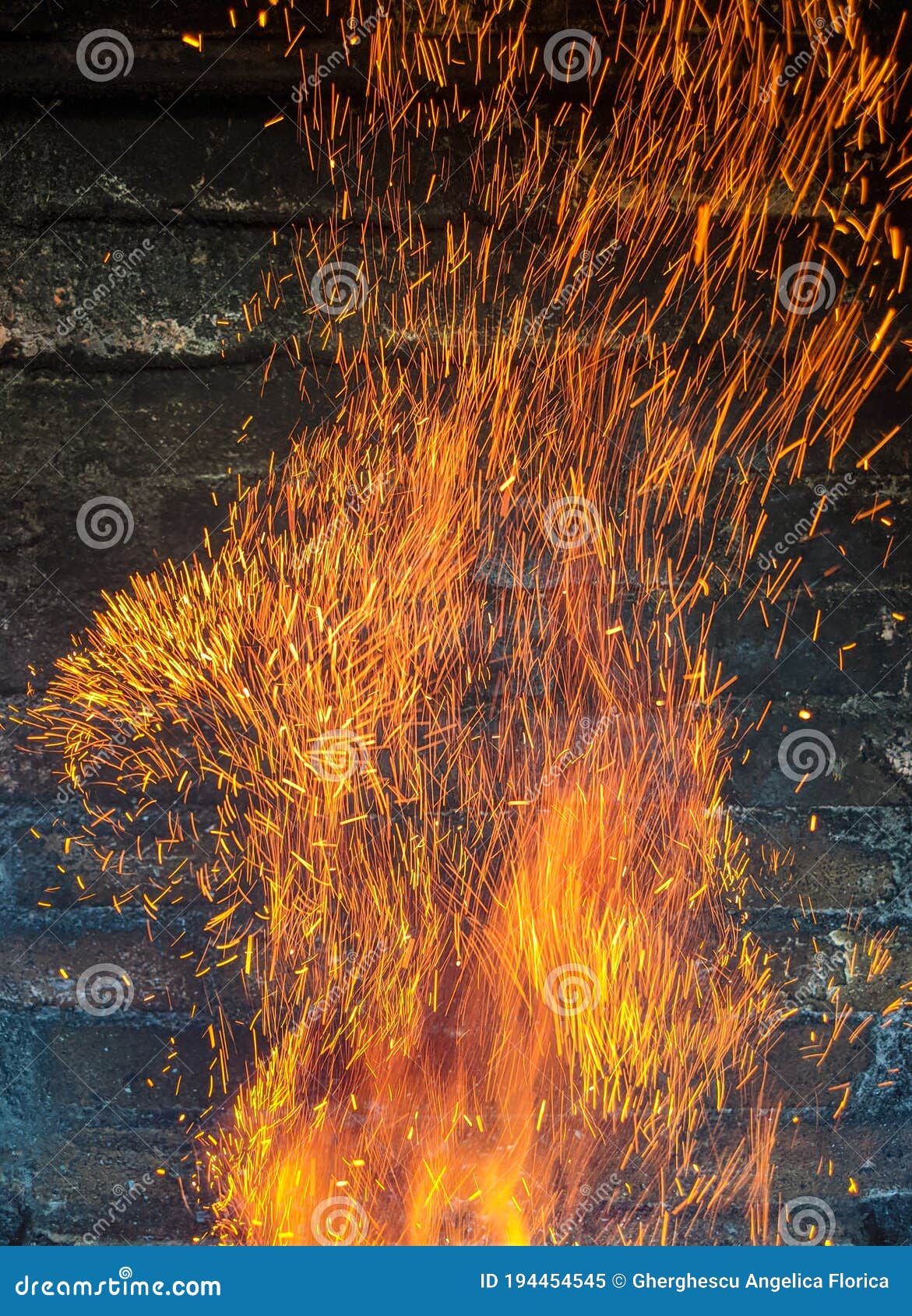 Sparks Exploding from the Fire Lit in the Barbecue Oven Stock Image ...