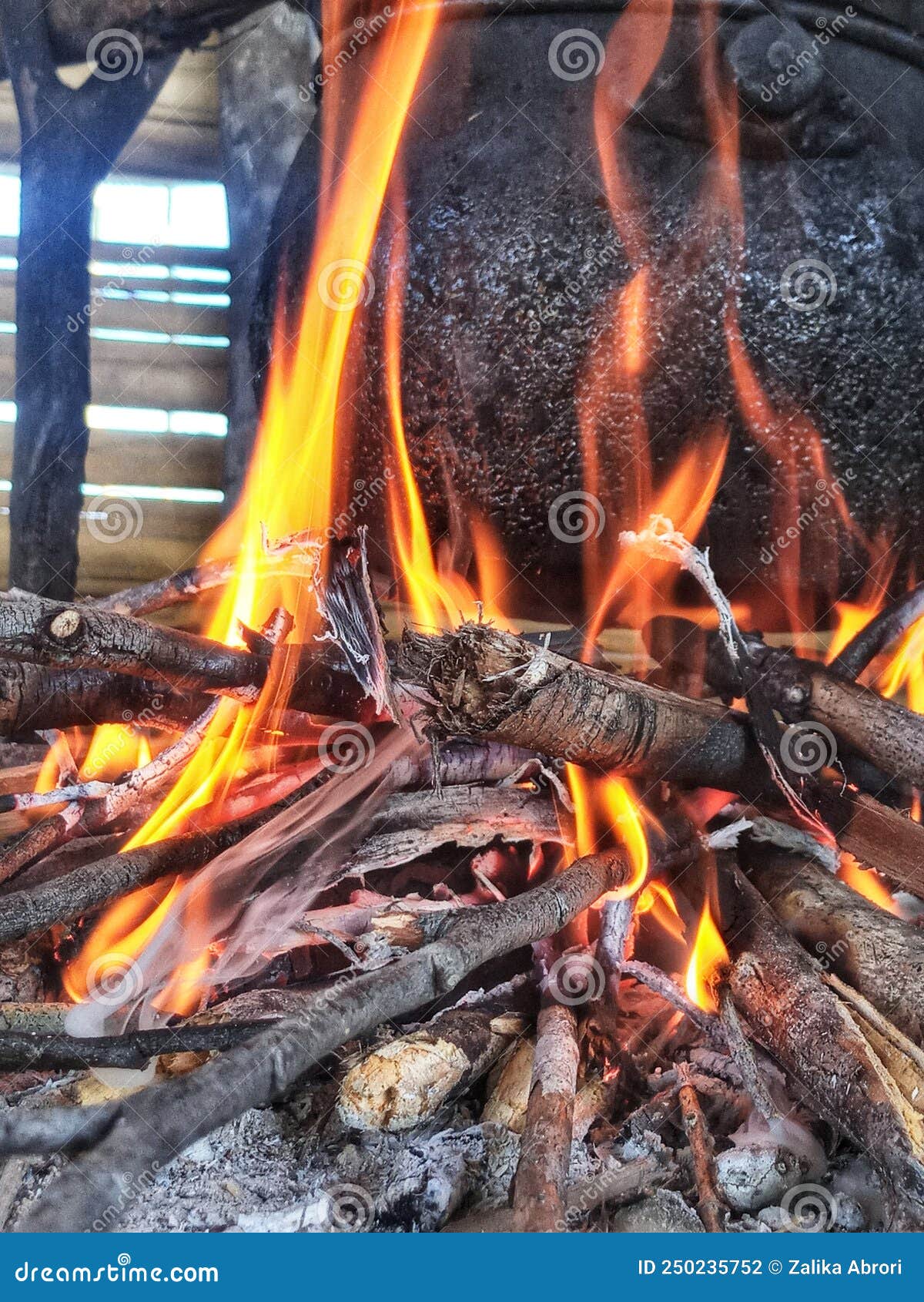 The Fire is Lit by Burning Wood Stock Photo - Image of fire, meat ...