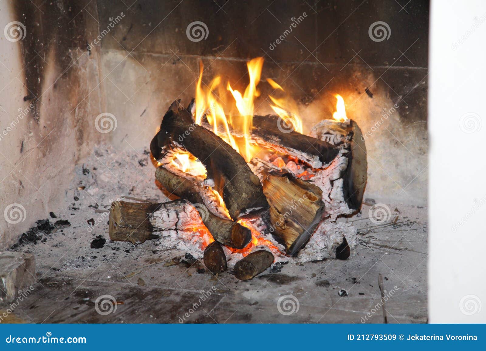 Fire Lit in a Fireplace of a House Stock Image - Image of garden ...