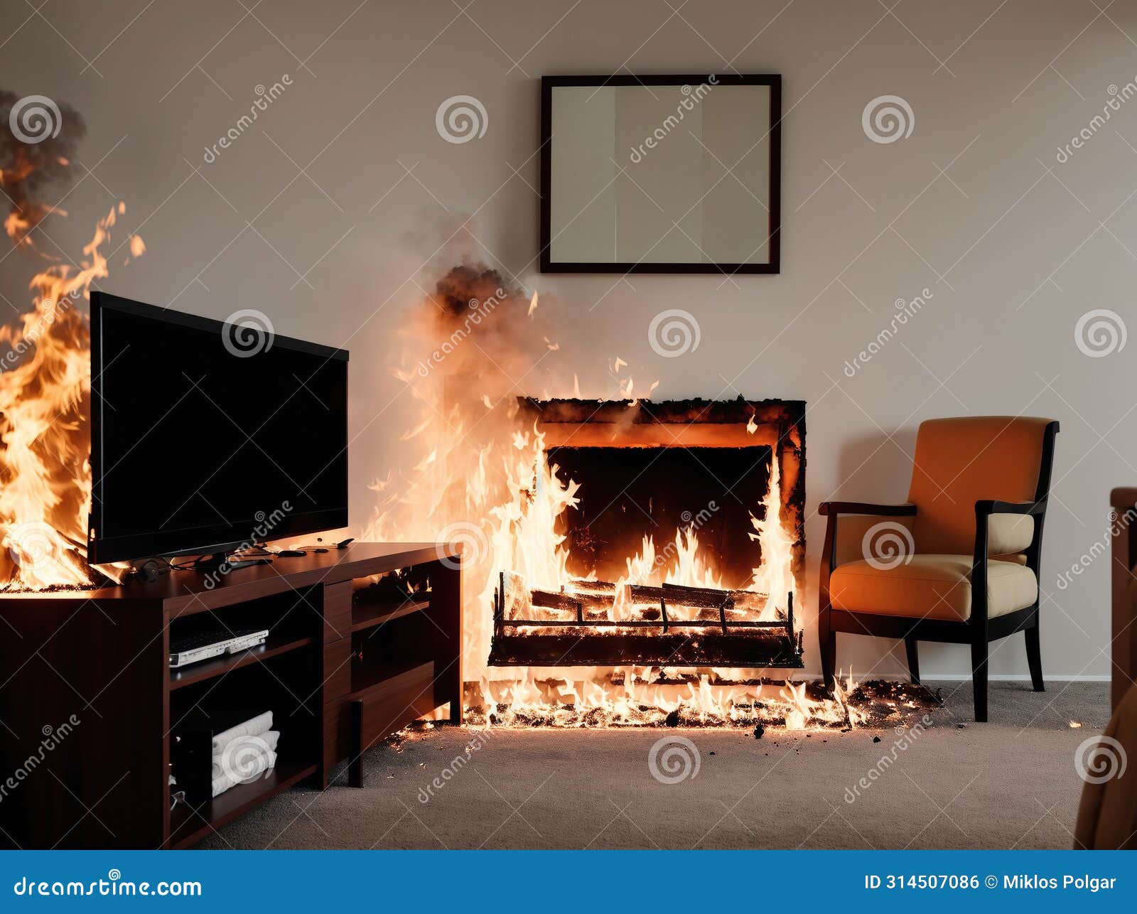 Fire in the living room stock photo. Image of hearth - 314507086