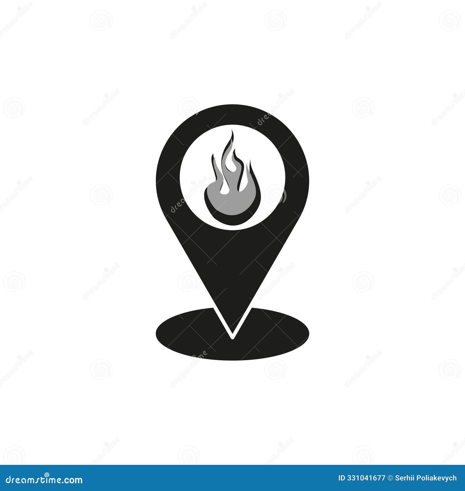 Fire Location Icon. Black Map Marker. Flame Symbol Inside. Vector ...