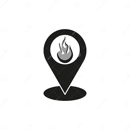 Fire Location Icon. Black Map Marker. Flame Symbol Inside. Vector ...