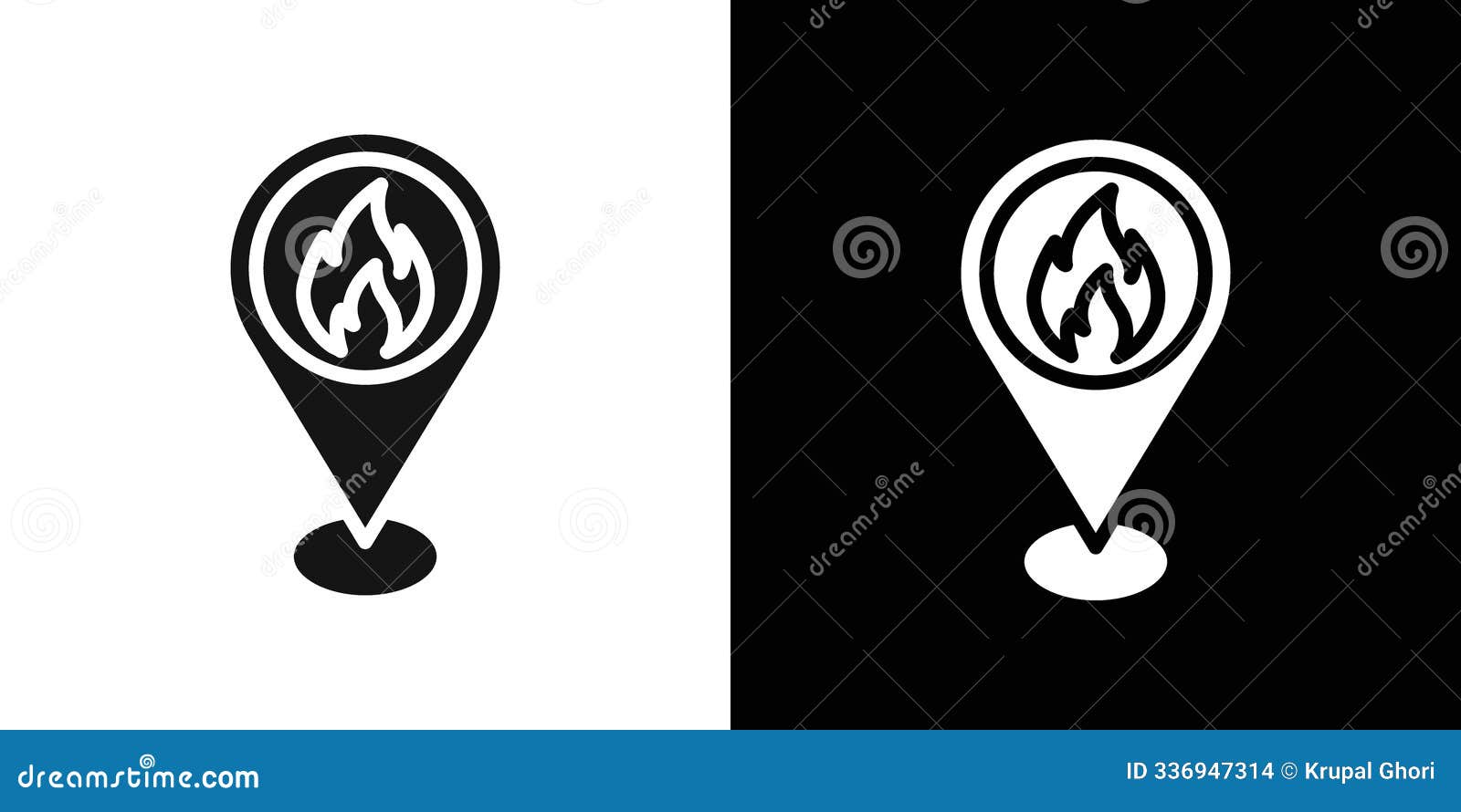 Fire Location Icon Flat Vector Set Outline Stock Vector - Illustration ...