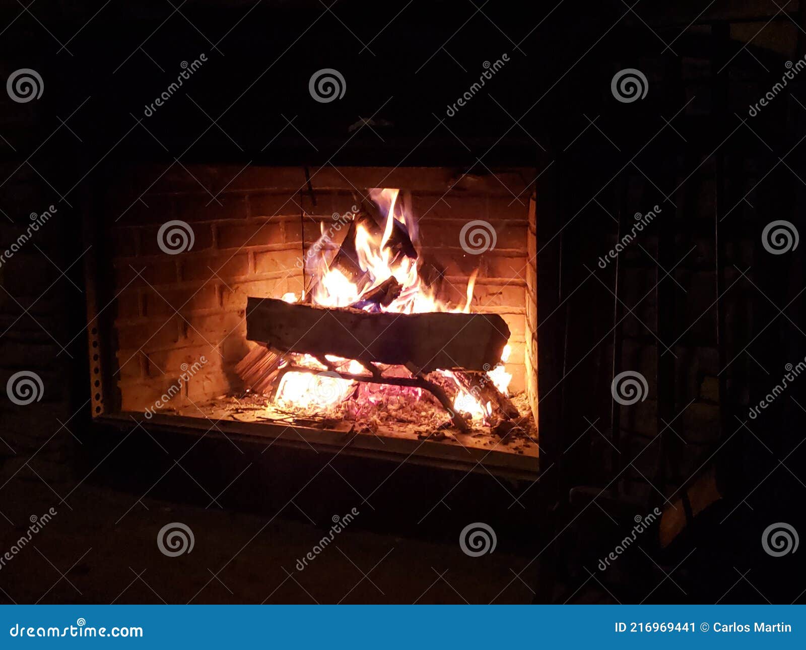 Fire Log Burning in a Fireplace Stock Image - Image of candle ...