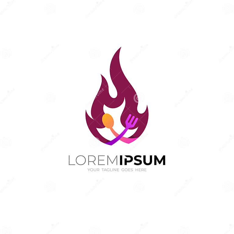 Fire Logo with Spoon and for, Restaurant Logo Template Cooking Logo ...