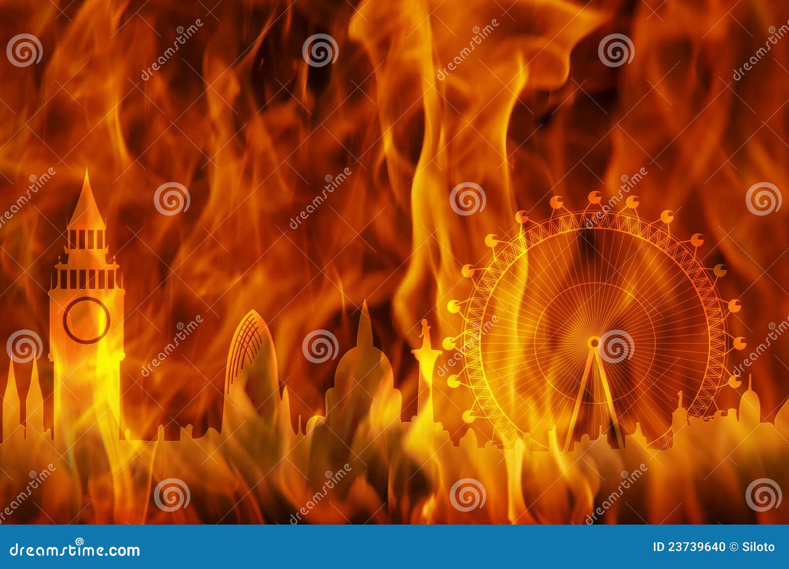 Fire London skyline stock illustration. Illustration of monument - 23739640