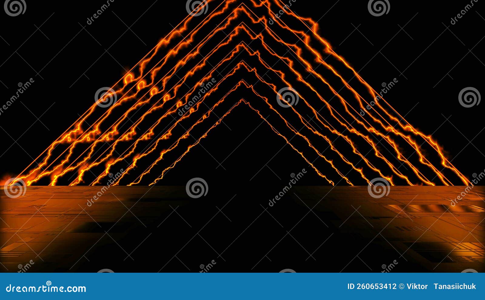 Fire Loop Animation. Wet Asphalt, Night View. Fiery Reflection On The ...