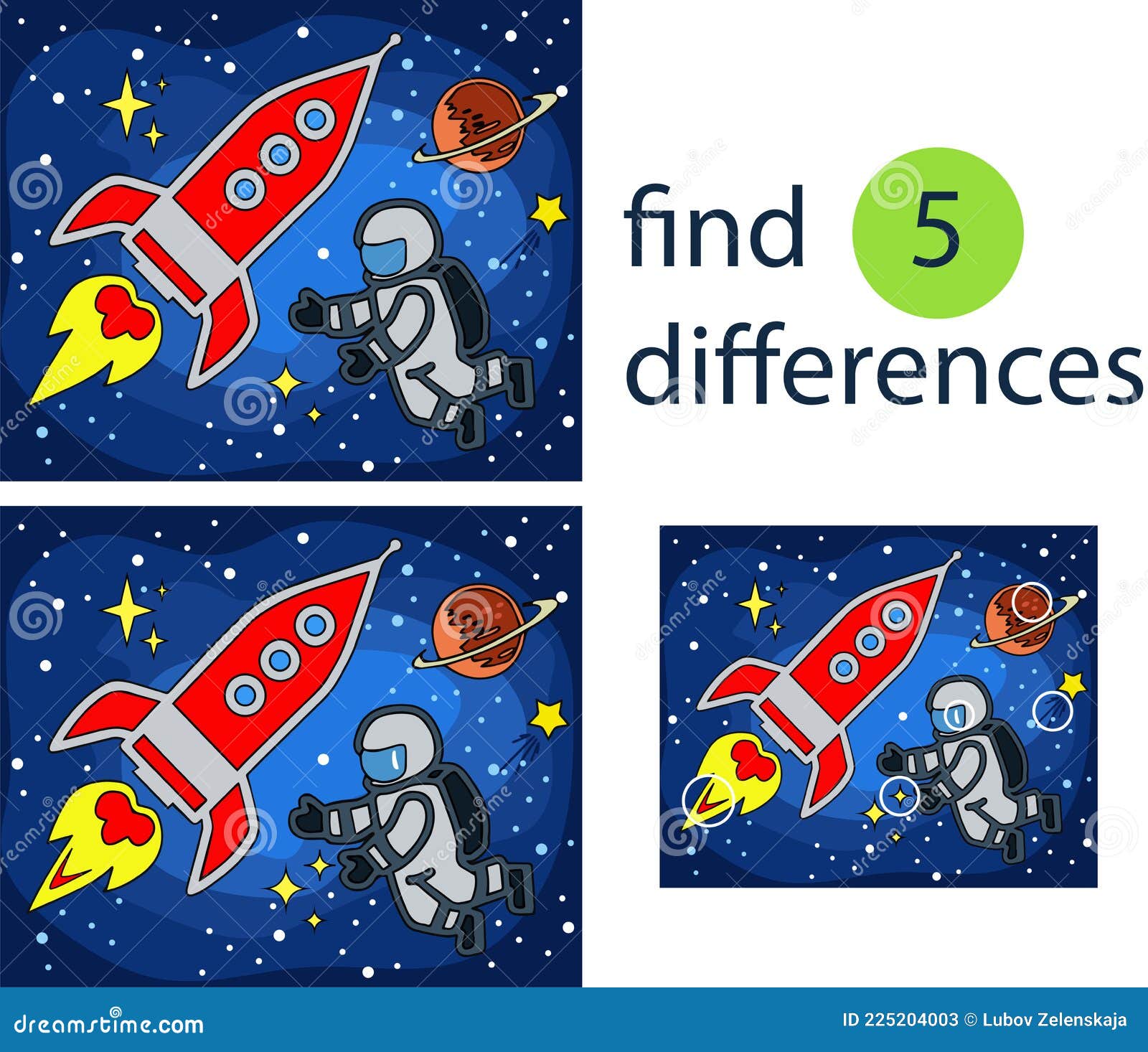 Find Differences Education Game, Space Stock Vector - Illustration of ...