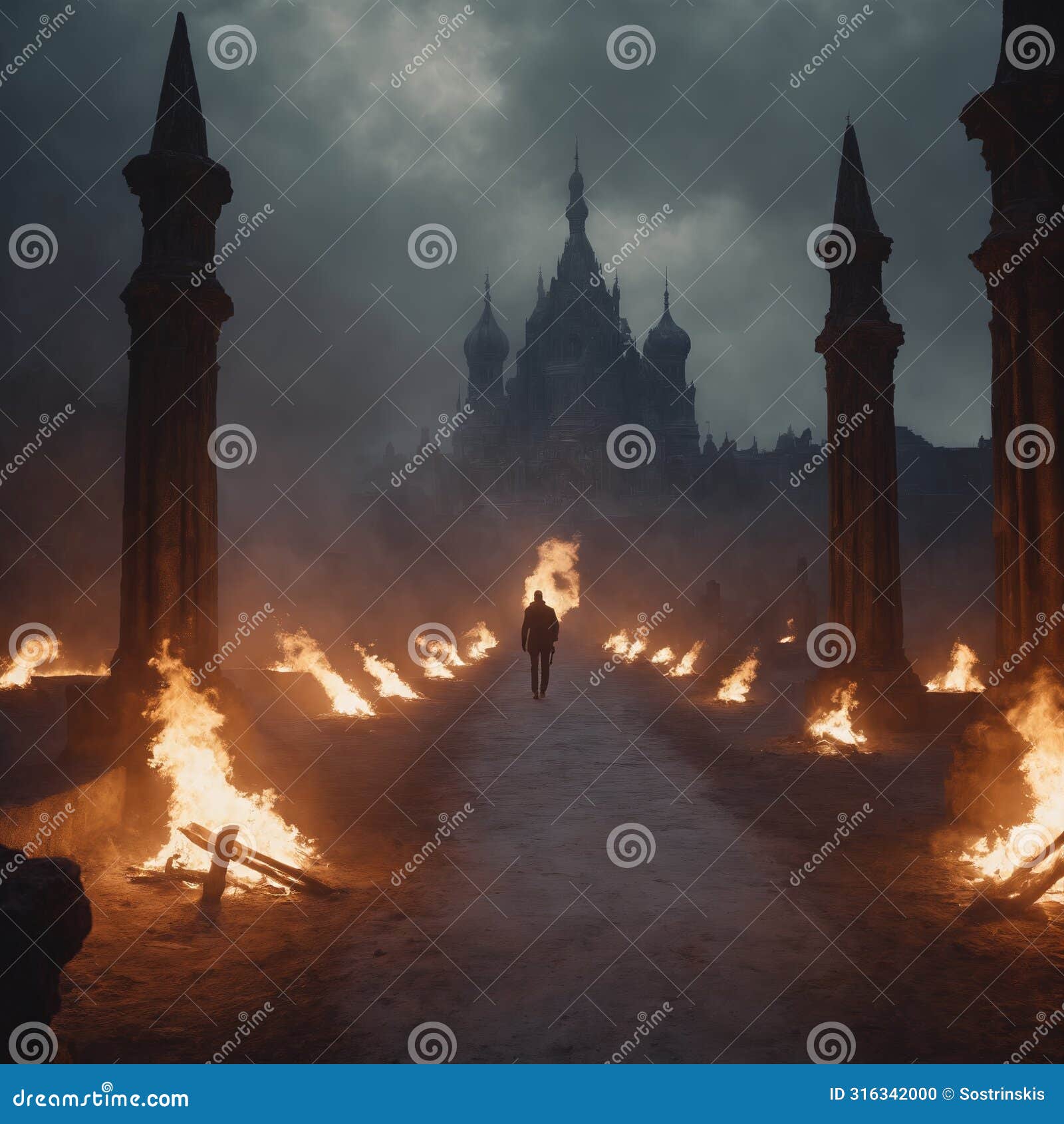 Fire with a Man Walking through it Stock Illustration - Illustration of ...