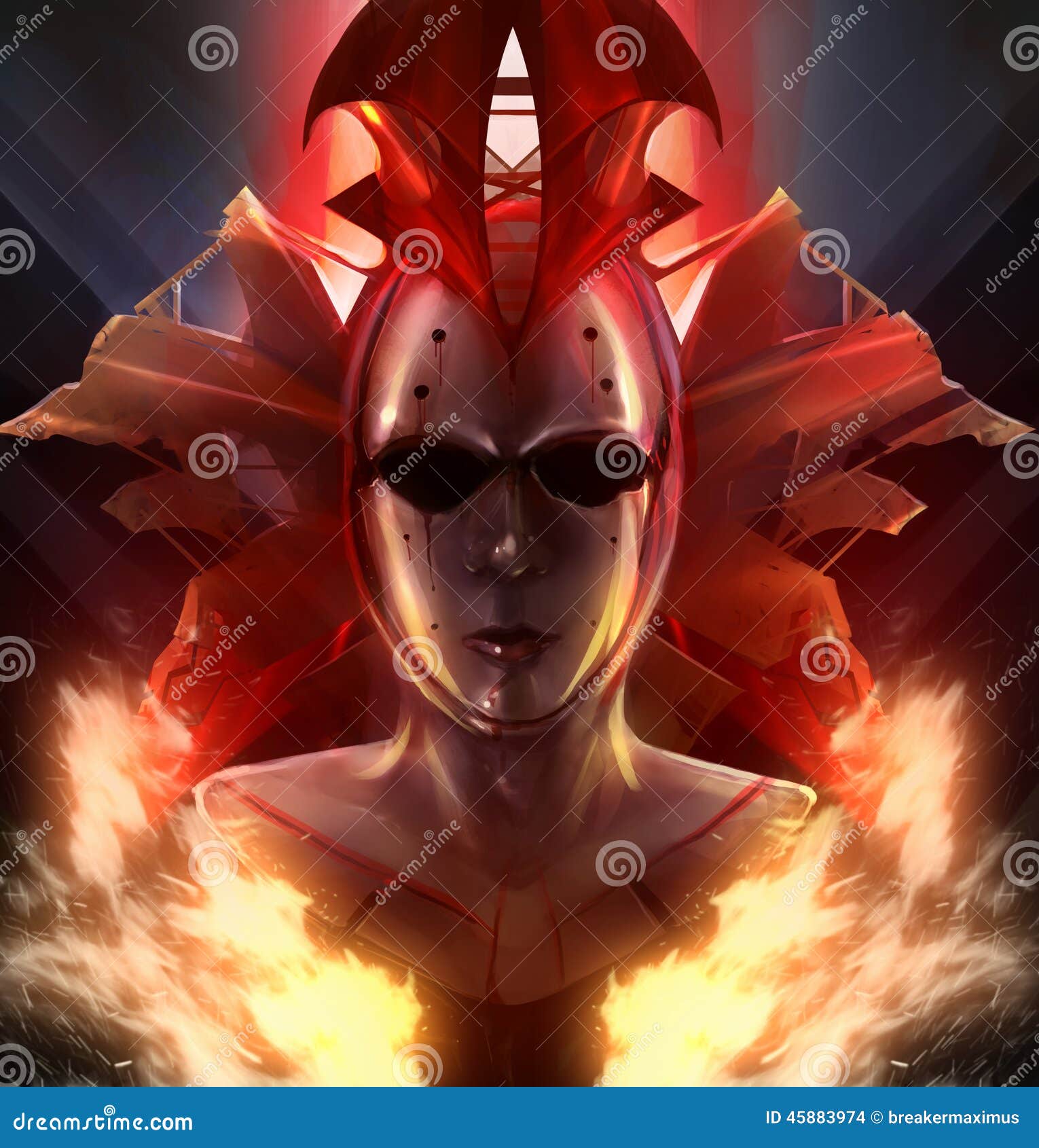 Fantasy Witch Fire Mask Artwork. Stock Illustration - Illustration of ...