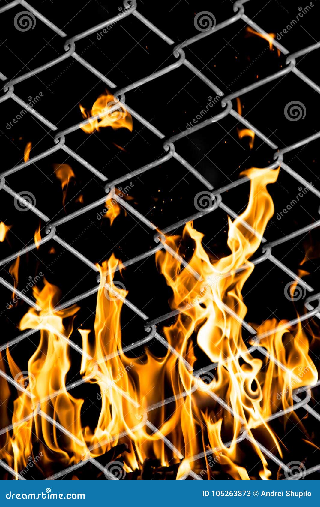 Fire in a metal grid stock image. Image of handle, grid - 105263873