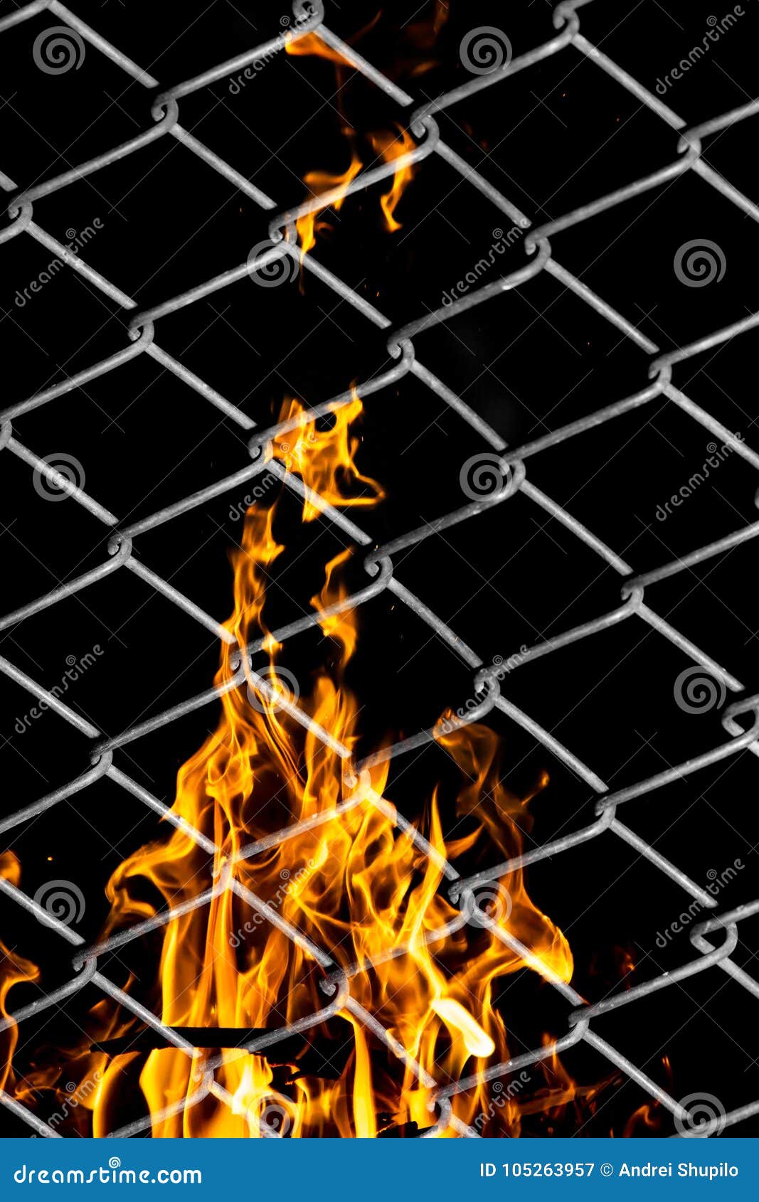 Fire in a metal grid stock image. Image of chain, burn - 105263957