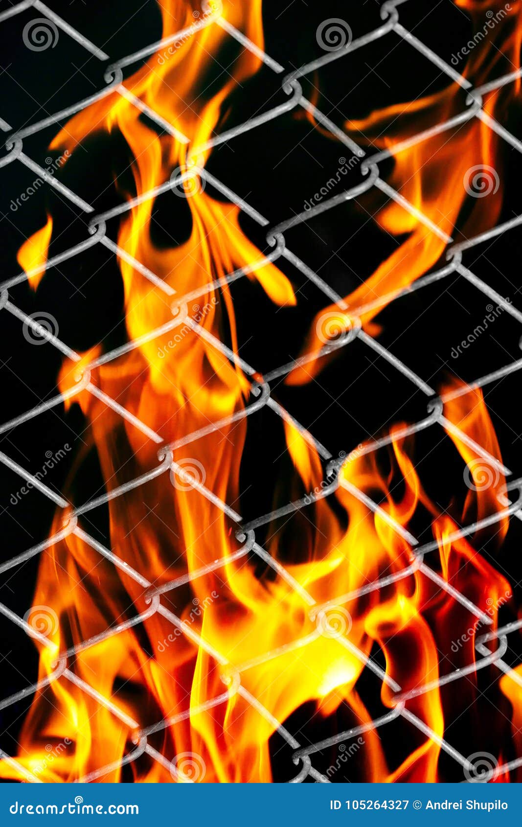 Fire in a metal grid stock image. Image of danger, barrier - 105264327