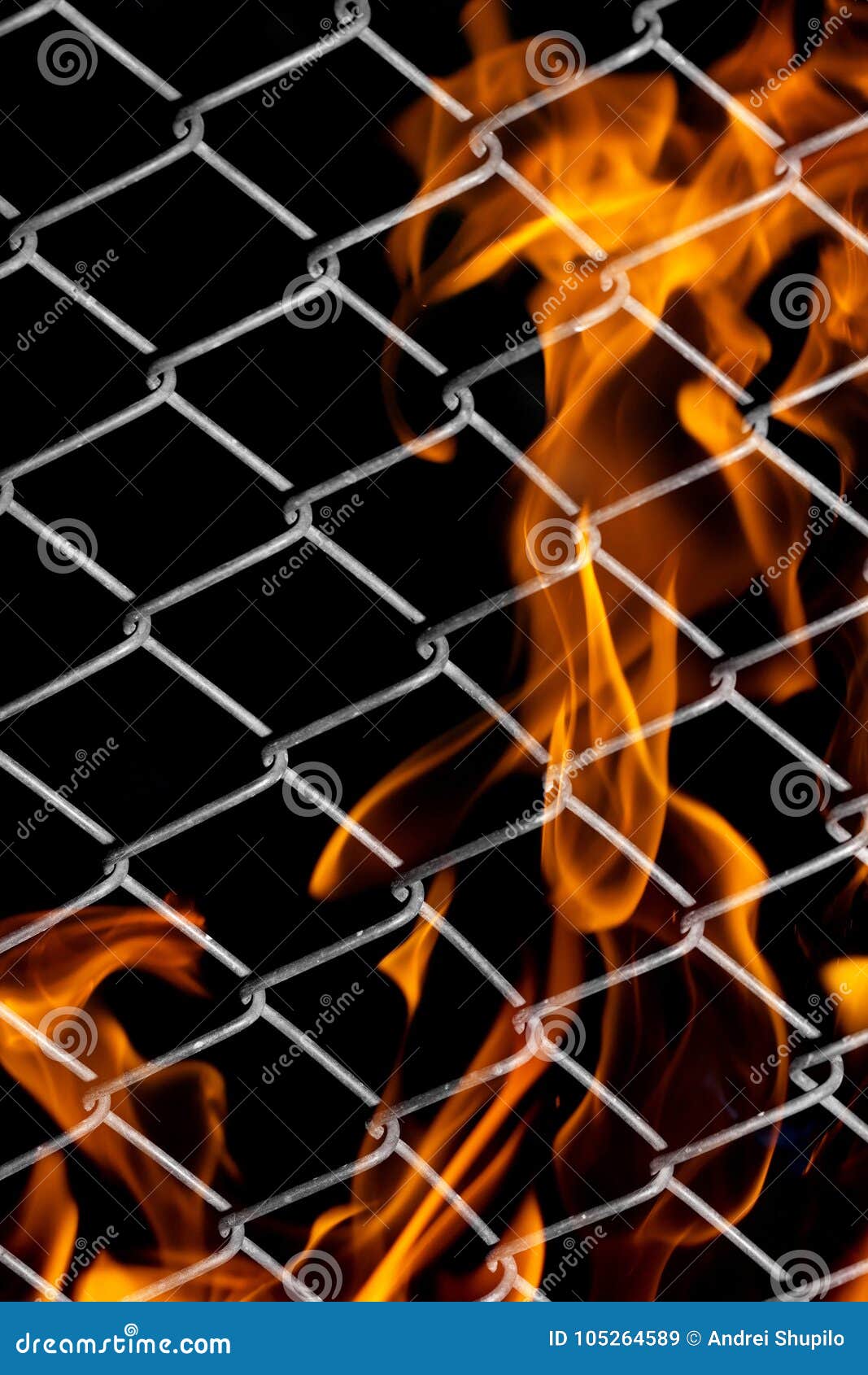 Fire in a metal grid stock image. Image of metal, mesh - 105264589