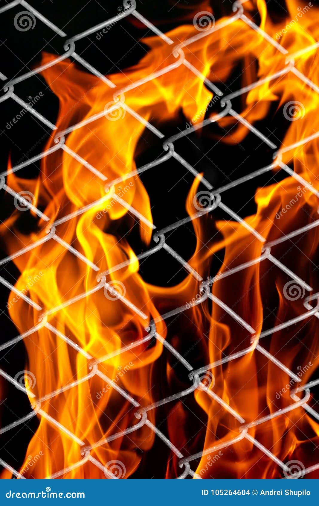 Fire in a metal grid stock photo. Image of metal, industrial - 105264604