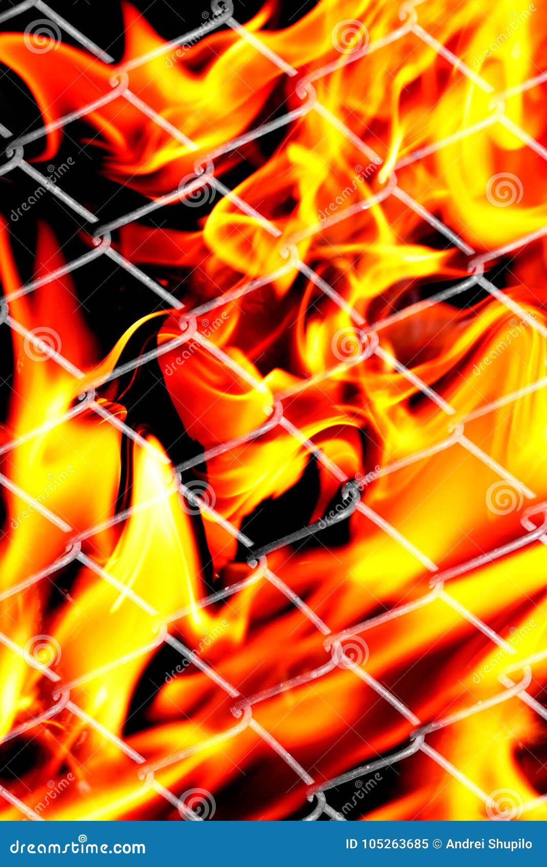 Fire in a metal grid stock image. Image of alert, enclose - 105263685