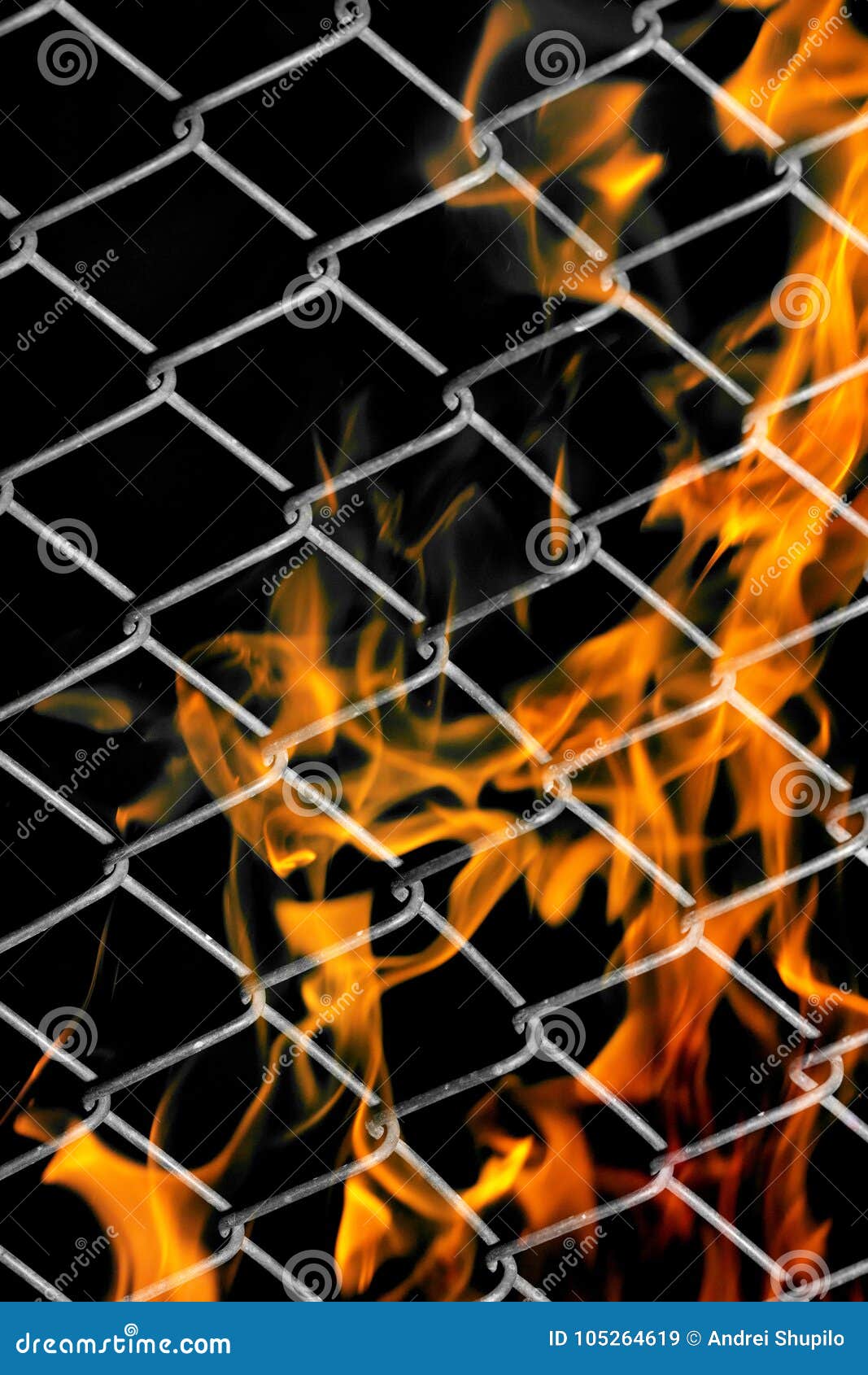Fire in a metal grid stock image. Image of construction - 105264619