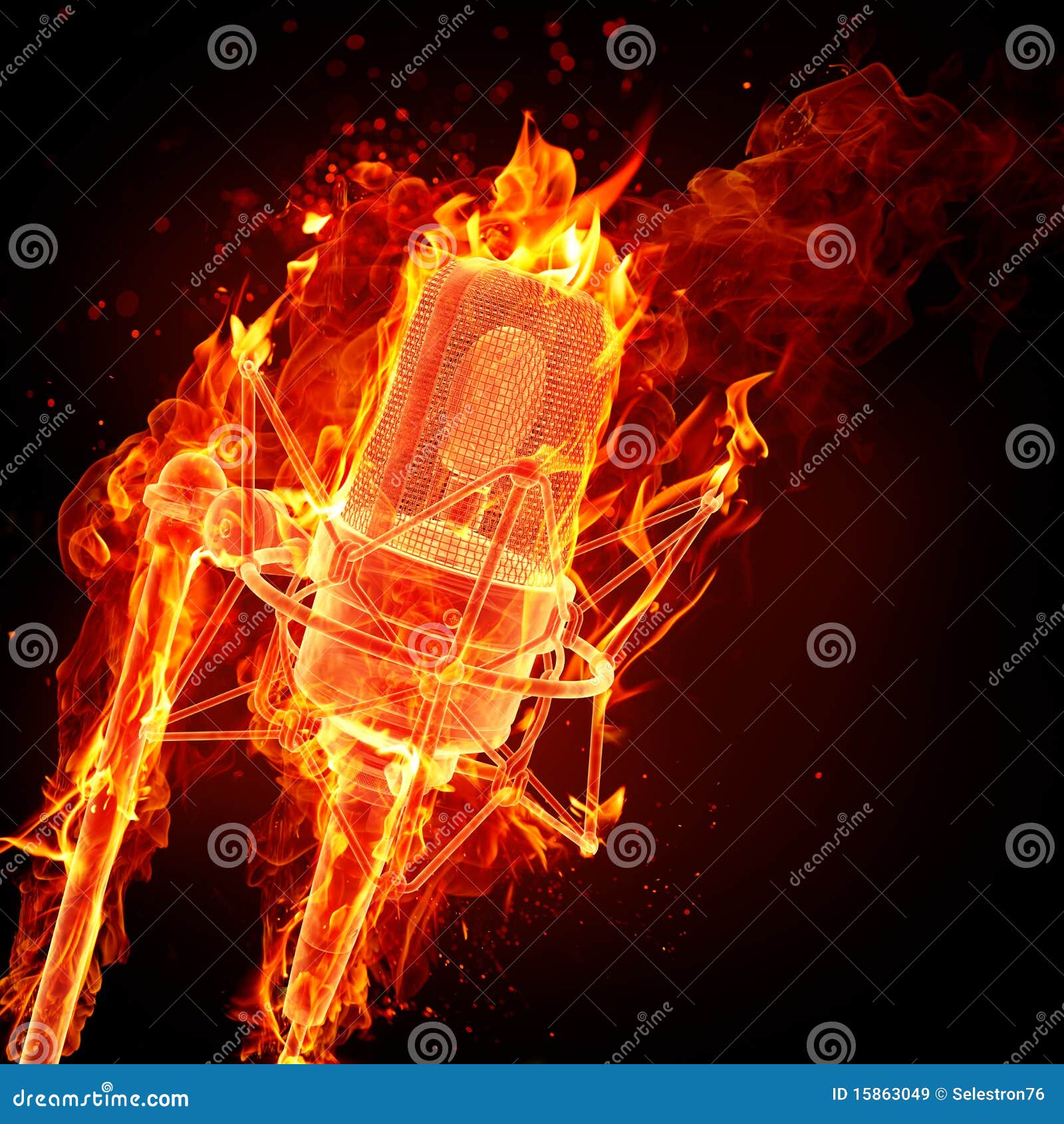Burning Microphone Logo Template, Mic On Fire Symbol, Isolated On White ...