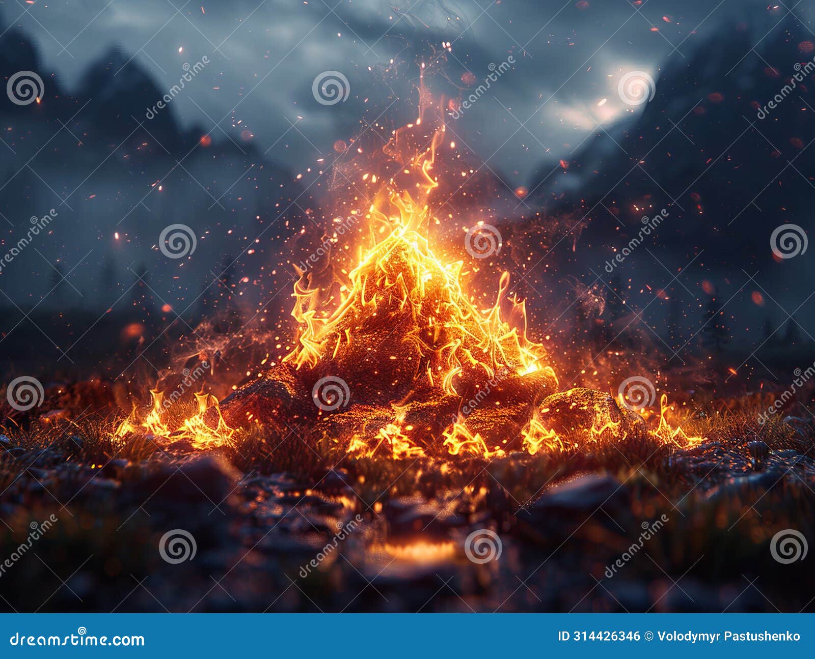 A Fire in the Middle of a Field Stock Photo - Image of outdoor ...