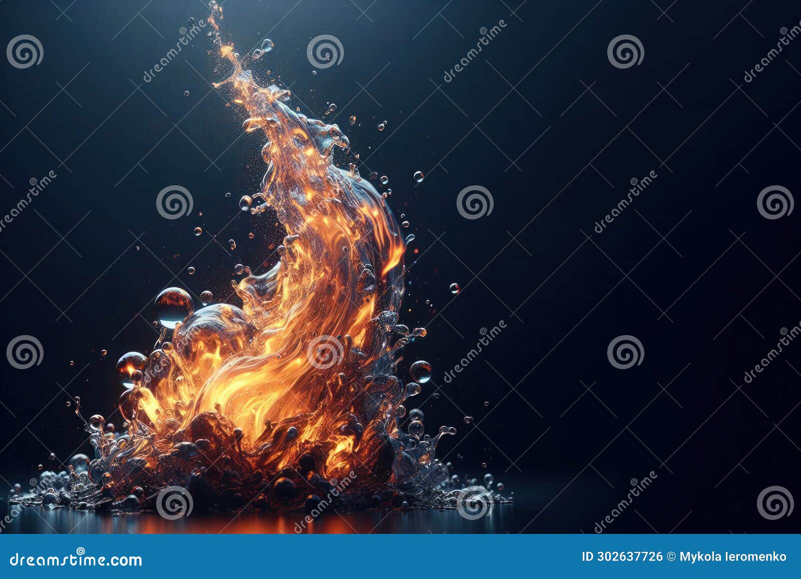 Fire Mixed with Water on a Dark Background. Place for Text. Stock Photo ...