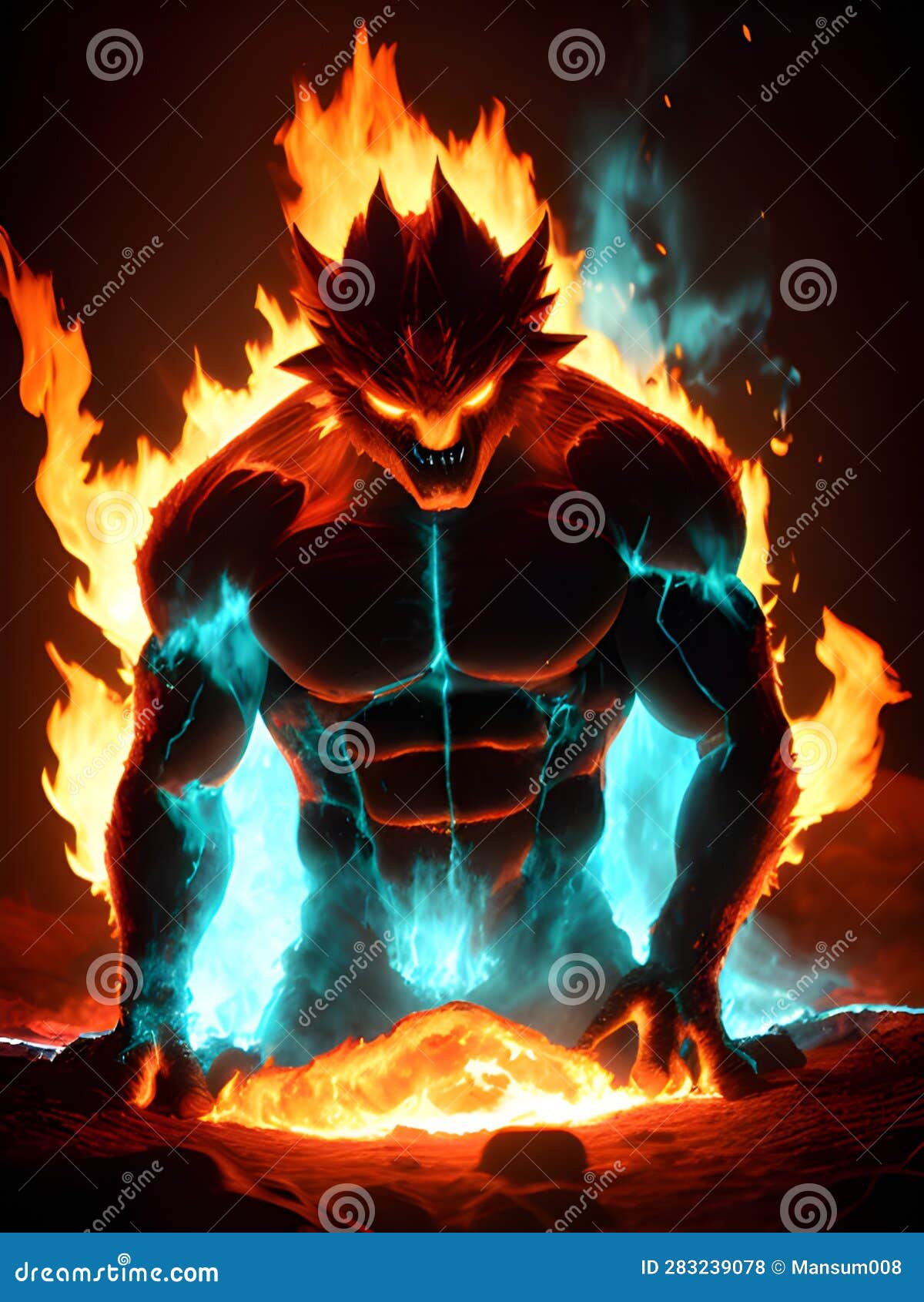 Fire Monster in Dark Hell, Ai Generated Stock Illustration ...