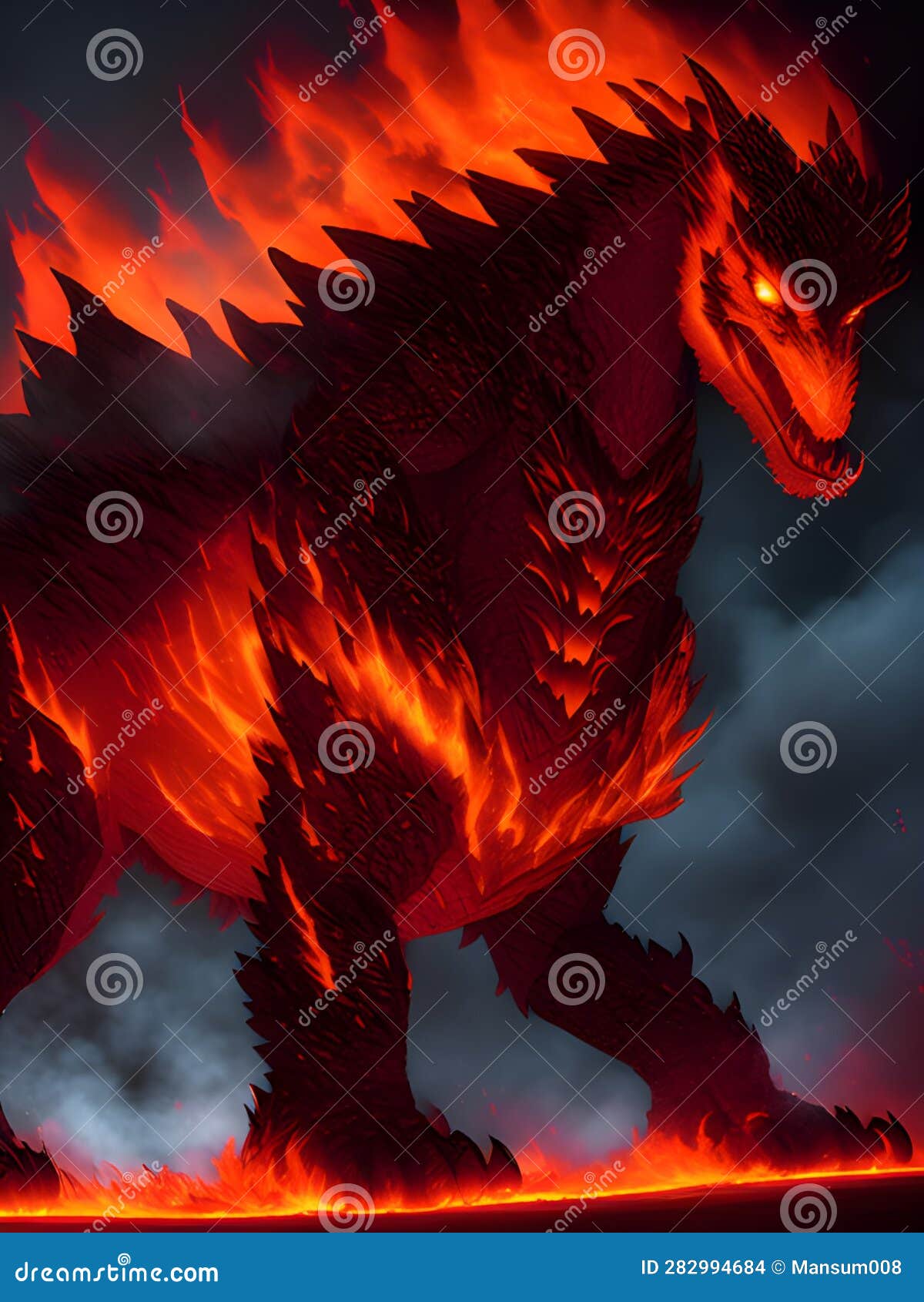 Fire Monster in the Hell, Ai Generated Stock Illustration ...